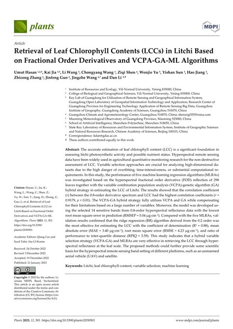 Pdf Retrieval Of Leaf Chlorophyll Contents Lccs In Litchi Based On Fractional Order