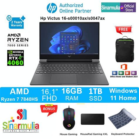 Jual Laptop Hp Victus 16 S0010ax S0047ax Ryzen 7 7840HS RTX4060 16 GB 1TB SSD Win11 OHS Original
