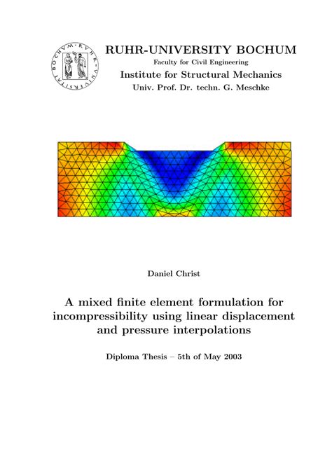 Pdf A Mixed Finite Element Formulation For Incompressibility Using Linear Displacement And