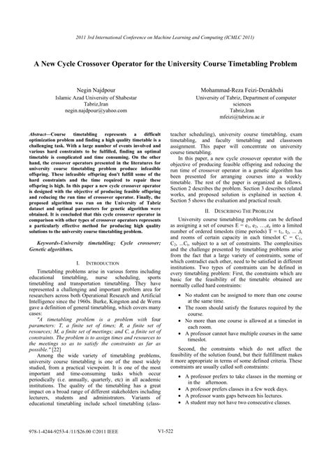 Pdf A New Cycle Crossover Operator For The University Course Timetabling Problem