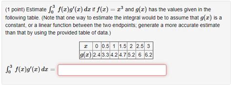 solved 1 point estimate f f x g x dx if f x x3 and