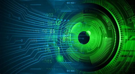 눈 사이버 회로 미래 기술 개념 배경 프리미엄 벡터