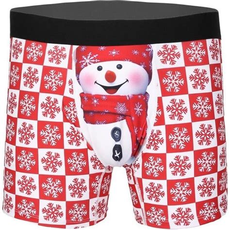 Yizyif Homme Boxer Noël Sexy Caleçon Imprimé Élastique Shorty Sous Vêtement Costume Père Noël M
