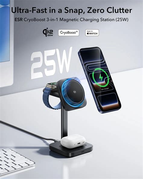Fast Qi22 25w 3 In 1 Magnetic Wireless Charger And Active Cooling Esr