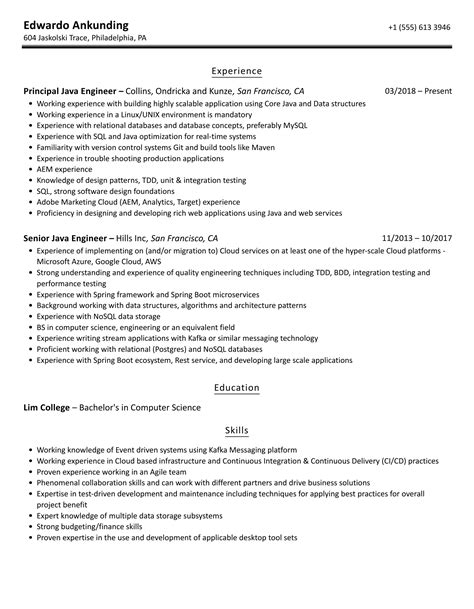 Java Engineer Resume Samples Velvet Jobs