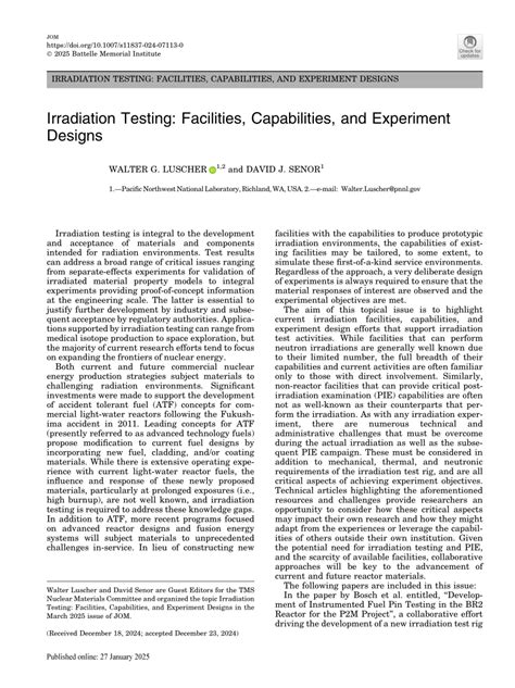 Pdf Irradiation Testing Facilities Capabilities And Experiment Designs