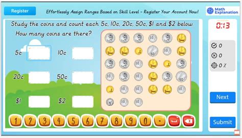 math explanation identifying sorting and counting coins engaging