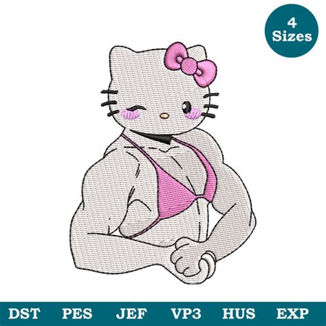 Hello Muscle Kitty Machine Embroidery Design 5 Sizes Cute C Inspire