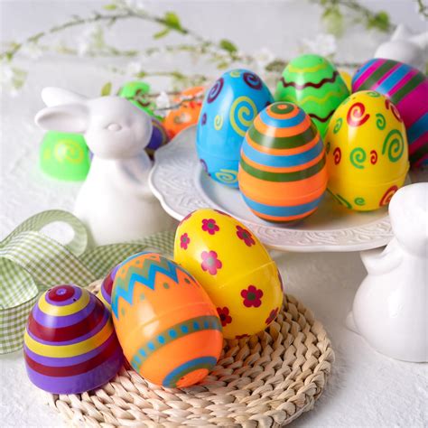 Joyin 24 Huevos De Pascua Impresos Huevos De Pascua De Plástico Coloridos De 3 15 Pulgadas