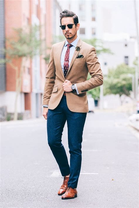 Tan Blazer Blue Trousers Blazer Outfits Men Hipster Mens Fashion