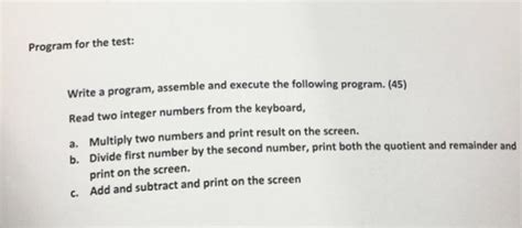 solved program for the test write a program assemble and
