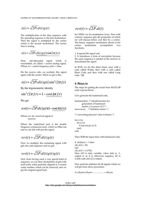 Matlab Implementation Of Multiuser Code Division Multiple Access Pdf