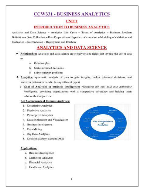 ccw331 business analytics printed notes pdf analytics data analysis