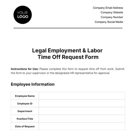 Free Legal Employment And Labor Time Off Request Form Template Edit