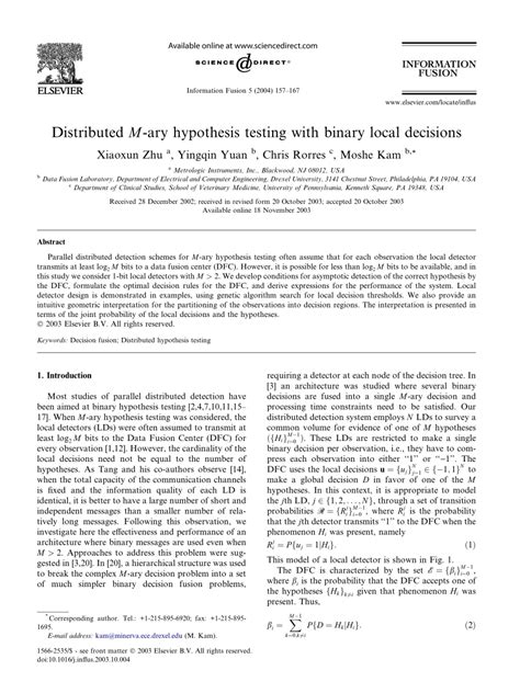 Pdf Distributed M Ary Hypothesis Testing With Binary Local Decisions