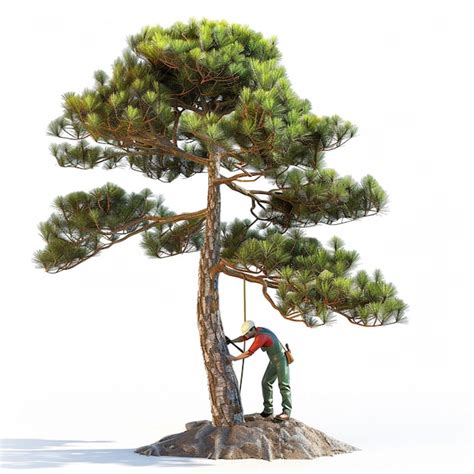 Man Pruning Pine Tree Premium Ai Generated Image