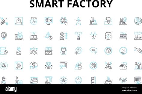 Smart Factory Linear Icons Set Automation Robotics Iot Industry