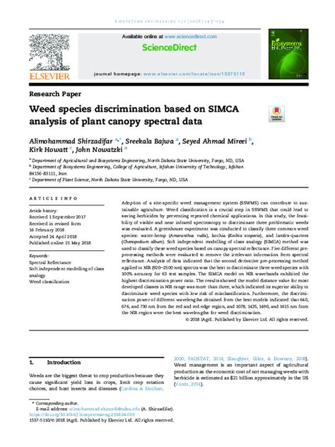 Pdf Weed Species Discrimination Based On Simca Analysis Of Plant Canopy Spectral Data