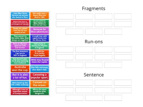 Sentences Fragments And Run On Sentences Group Sort