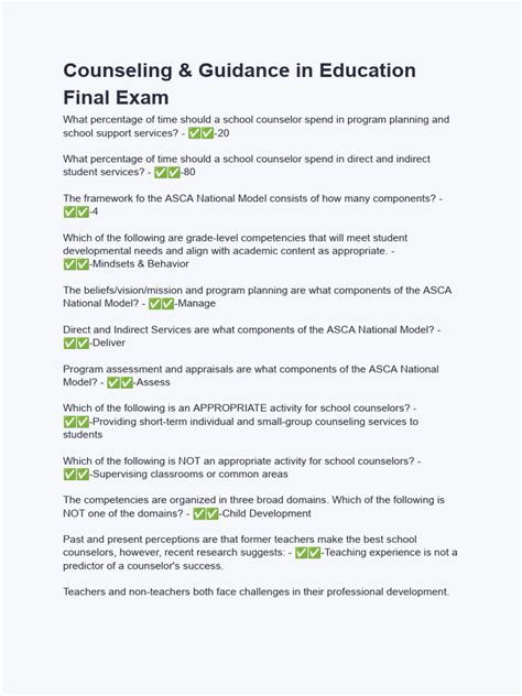 Counseling And Guidance In Education Final Exam Questions With Verified
