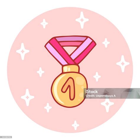 낙서 만화 스타일의 우승자를 위한 귀여운 손으로 그린 메달 중성 사탕 색상의 라운드 구성 카드 소셜 미디어 배너 스티커 어린이