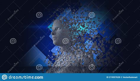 Composition Of Exploding Human Bust Formed With Grey Particles And
