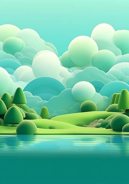 Premium Photo Green Nature Cartoon Style 3d Rendering