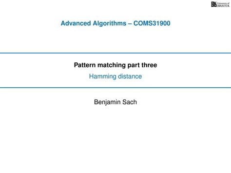 Pattern Matching Part Three Hamming Distance Ppt