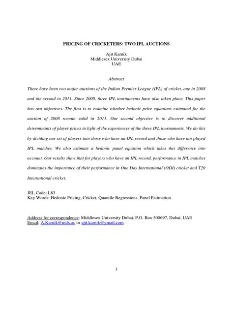 The Indian Premier League Gauging Player Performance Pdf Ordinary