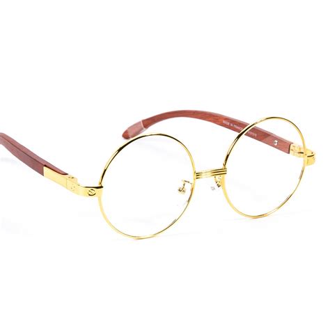 Round Gold Frame Unisex Hip Hop Circle Buffs Clear Lens Wood Glasses Etsy