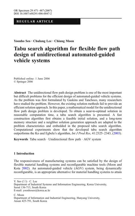 Pdf Tabu Search Algorithm For Flexible Flow Path Design Of Unidirectional Automated Guided