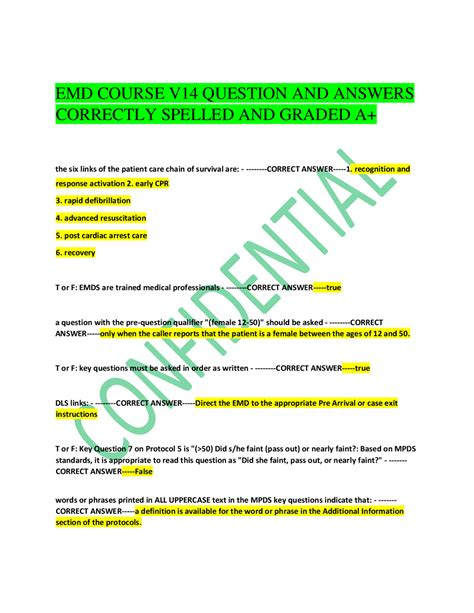 EMD Course V14 Questions And Answers Exams Public Health Docsity