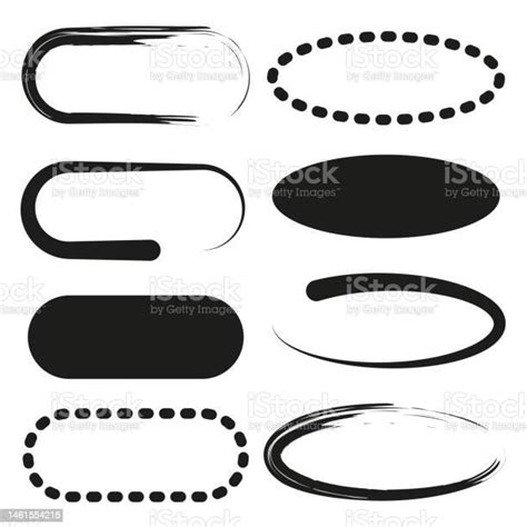 블랙 타원형 브러시 프레임 원형 프레임 세트 잉크 페인트 브러시 얼룩 벡터 그림입니다 타원형에 대한 스톡 벡터 아트 및 기타