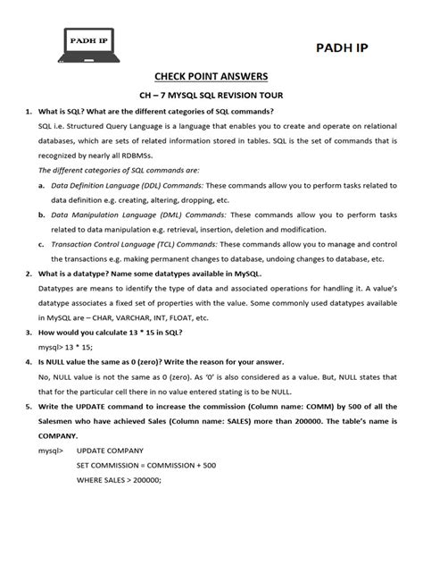 Ch 7 Mysql Sql Revision Tour Cpa Pdf Sql Databases