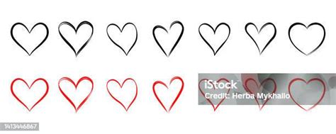 검은 색과 빨간색 하트가 그려진 손 손으로 그린 상징 사랑의 세트 귀여운에 대한 스톡 벡터 아트 및 기타 이미지 귀여운