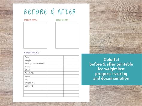 Before And After Chart Printable Tool For Tracking Weight Loss Results