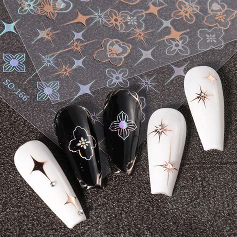 小红书四芒星美甲贴纸 金属四芒星甜辣美少女战士黑白烫银指甲贴 阿里巴巴