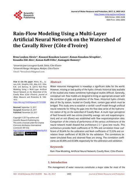 Pdf Rain Flow Modeling Using A Multi Layer Artificial Neural Network On The Watershed Of The