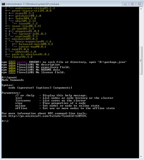 Npm Node Commands Printed At Prompt When Trying To Run Grunt Gulp