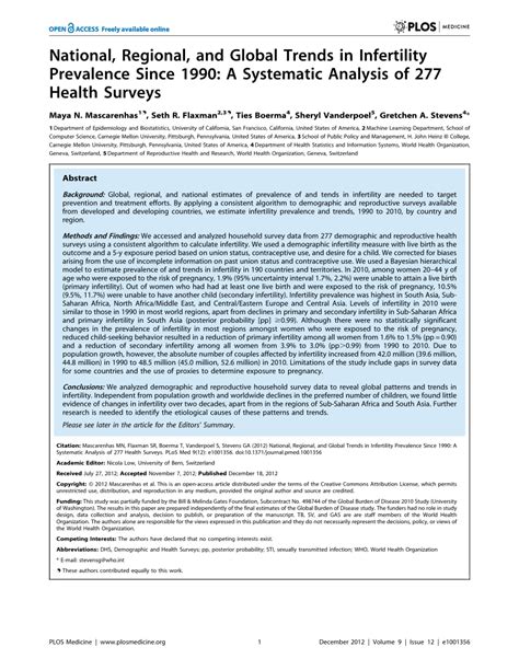 Pdf National Regional And Global Trends In Infertility Prevalence