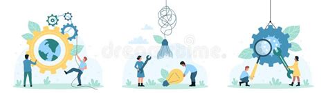 Tech Support Service Set Tiny People Repair Broken Light Bulb And