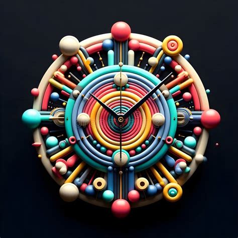 Vibrant Image Of Front View Of An Abstract Clock Stock Illustration