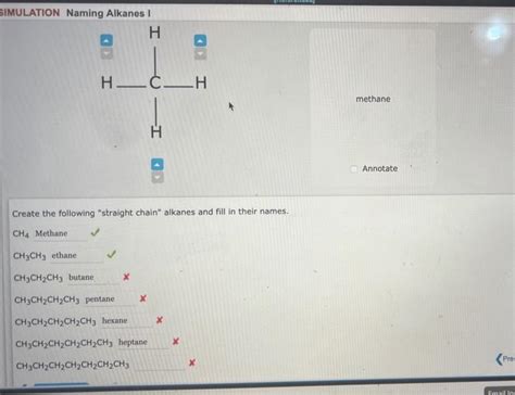 solved hmulation naming alkanes i methane annotate create