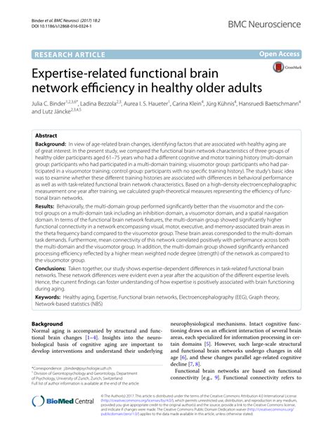 Pdf Expertise Related Functional Brain Network Efficiency In Healthy Older Adults