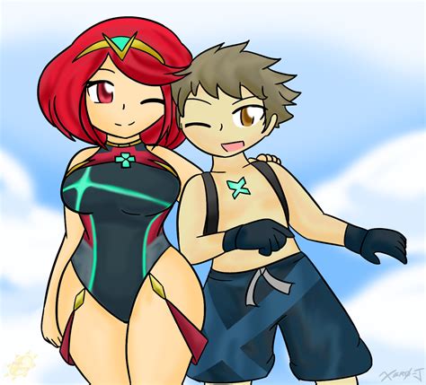 Rex And Pyra Aegis Summer Lineart By Xero J On Deviantart