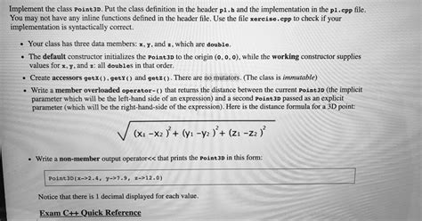 Solved Implement The Class Point3d Put The Class Definition