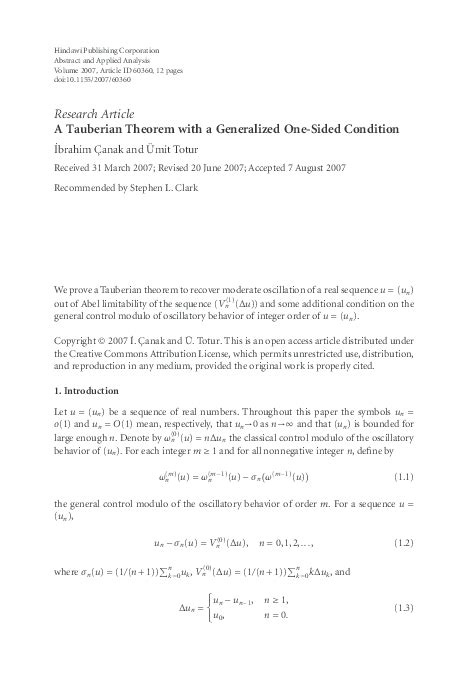 Pdf A Tauberian Theorem With A Generalized One Sided Condition