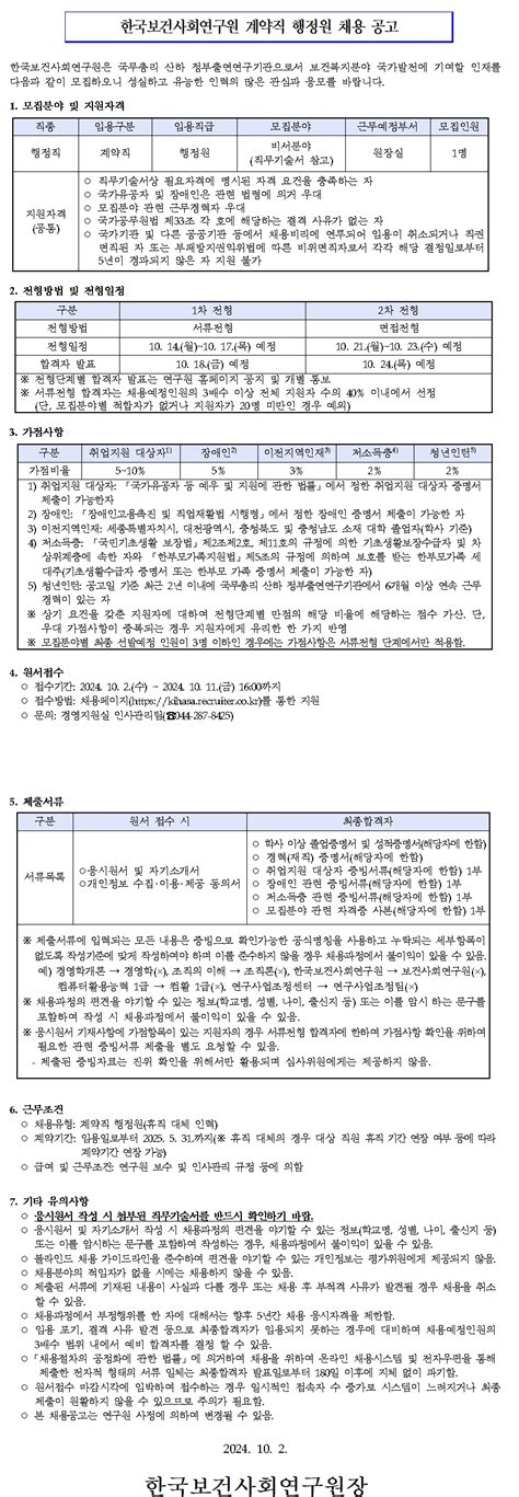 한국보건사회연구원 계약직 행정원 채용 공고 비서직 연구회ㆍ소관 연구기관 채용 정보 소식·소통 Nrc 경제인문사회연구회 Nrc 공식 홈페이지 Nrc