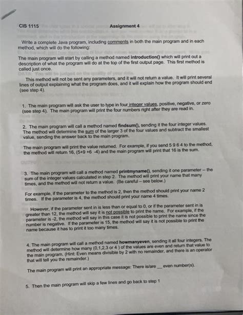 Solved Cis 1115 Assignment 4 Write A Complete Java Program