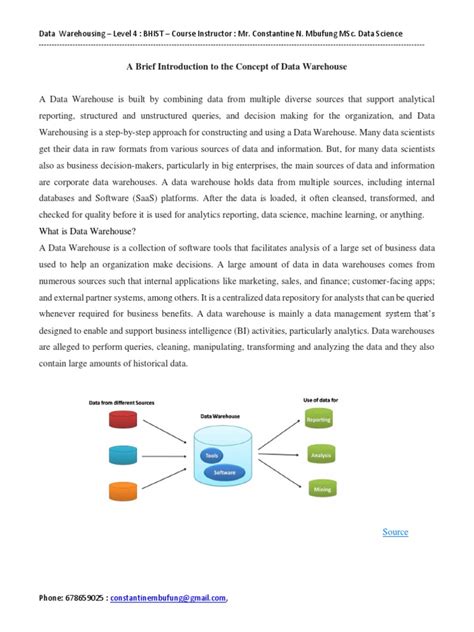 Data Warehousing Introduction To Data Warehousing Lesson 1 Pdf Data Warehouse Data